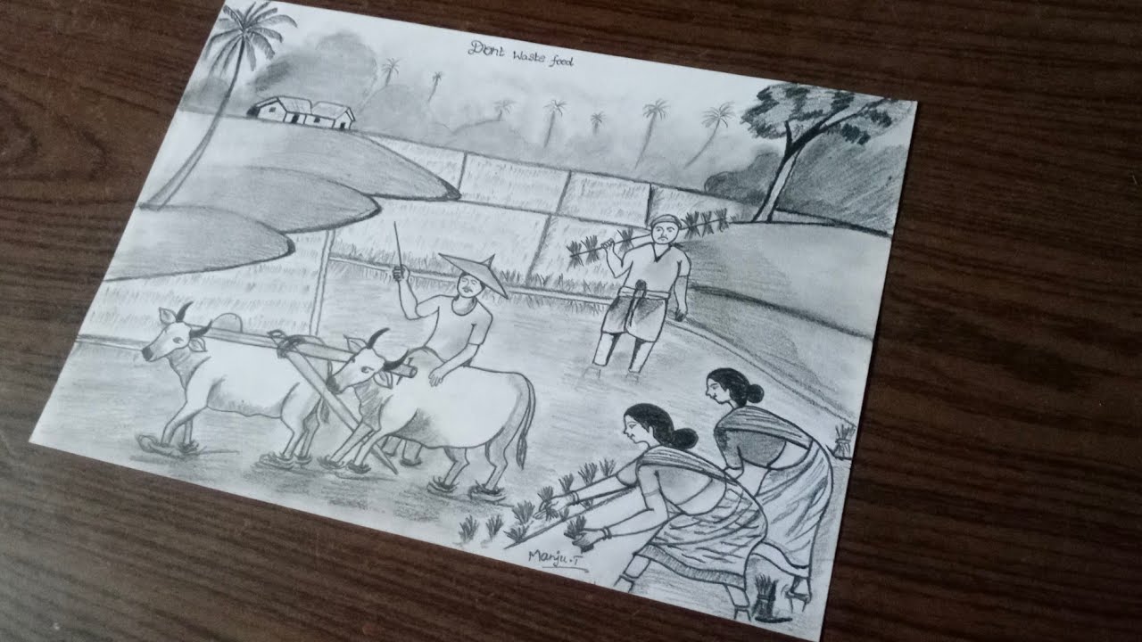 How to draw a village scenery || Lohri festival special drawing ...