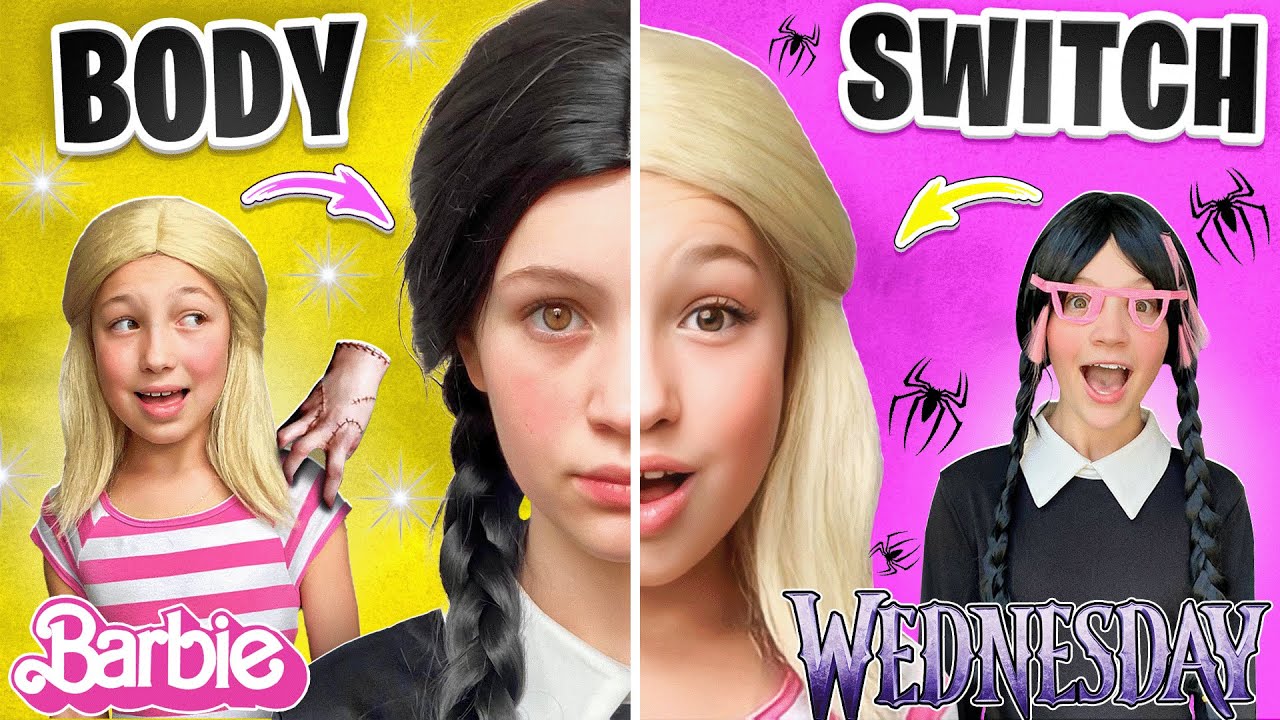 BARBIE vs WEDNESDAY Addams Swap Bodies in a BODY SWITCH Curse! - YouTube