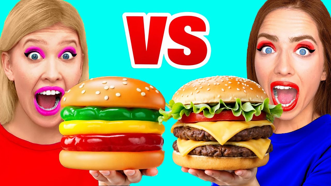 Gummy Food vs Real Food Challenge | Food Battle by Ideas4Fun Challenge ...