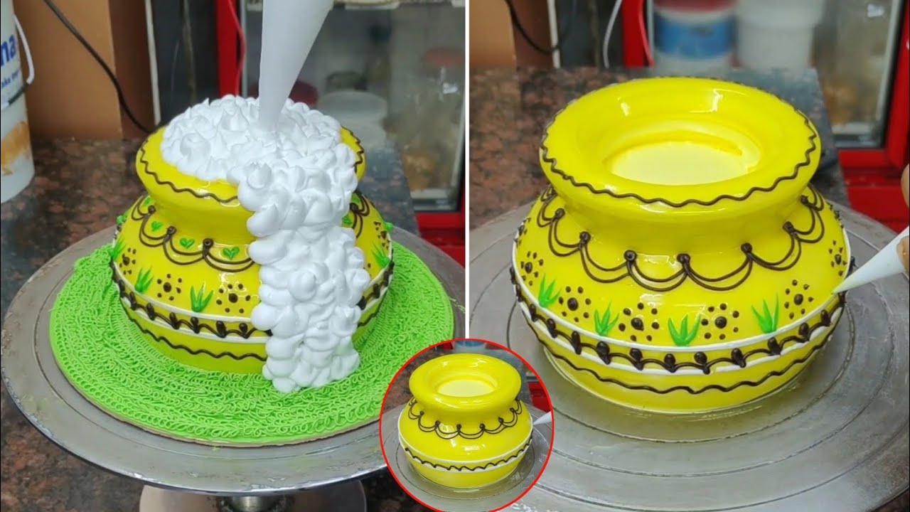 Matka Shape Cake Decoration | Unique Pot Design Cake Art | JanamAstami ...