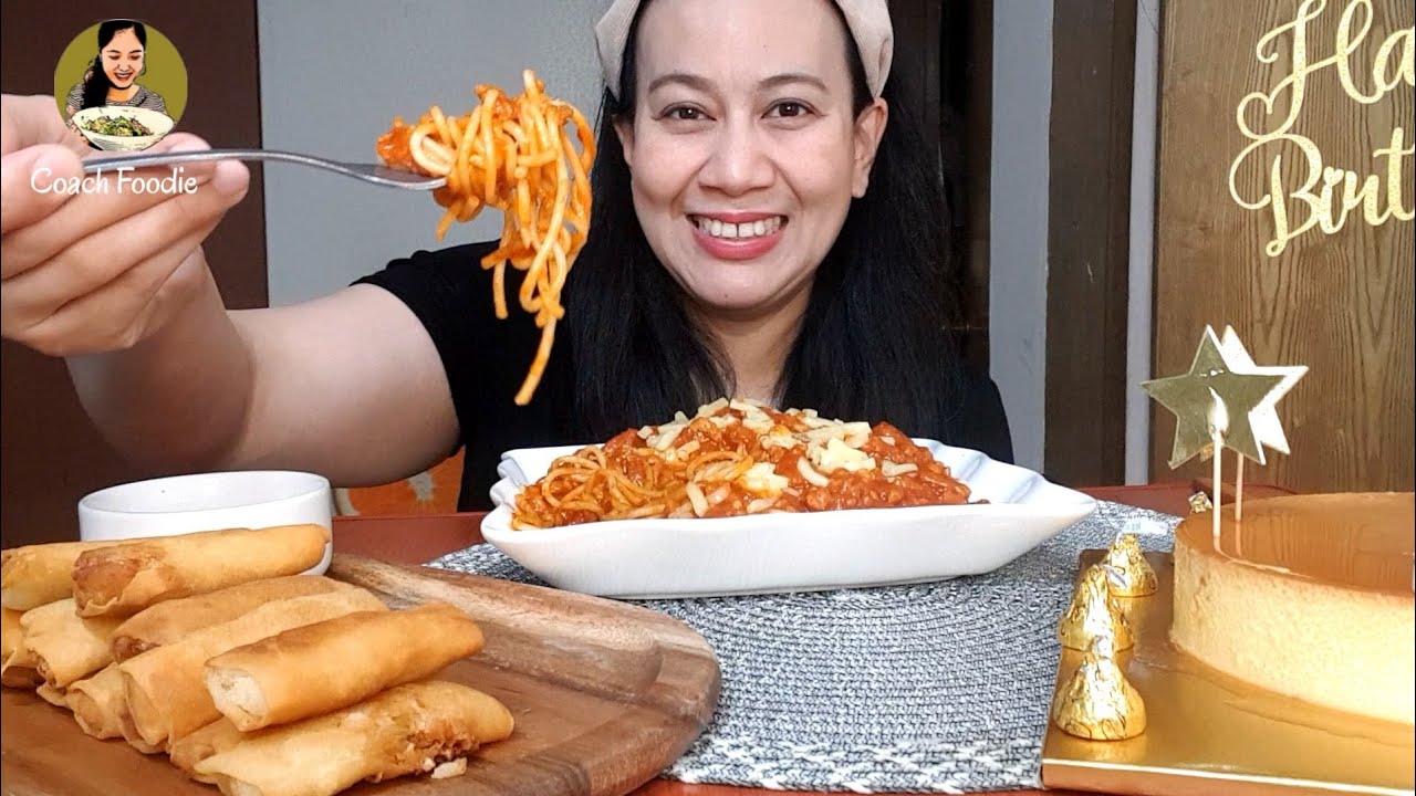 SPAGHETTI | SPRING ROLL | BIRTHDAY MUKBANG |online collaboration with ...