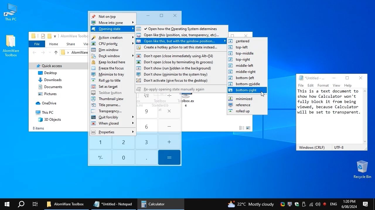 AlomWare Toolbox tutorial: Window management to make Calculator always open how we want. - YouTube