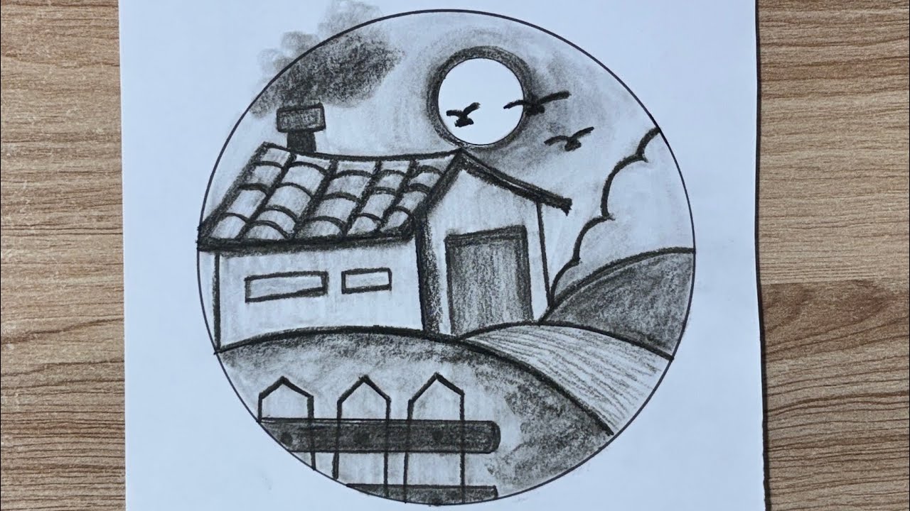 How to draw House Scenery in Circle || Easy Circle Drawing for ...