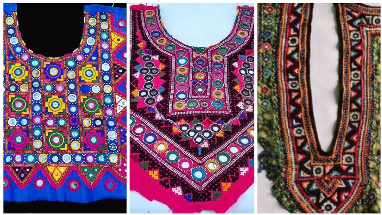 Sindhi embroidery And mirror work Neckline Designs - YouTube