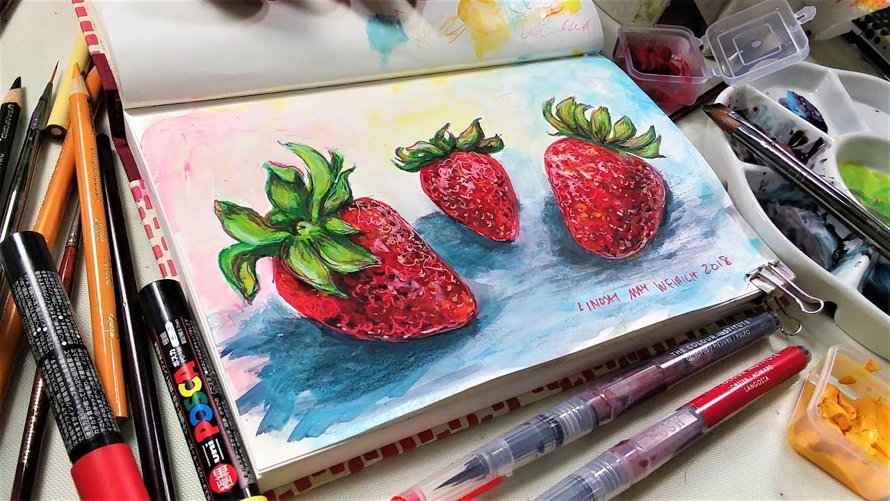 Mixed Media: Strawberries & Aggravation (Sketchbook Sunday) - YouTube