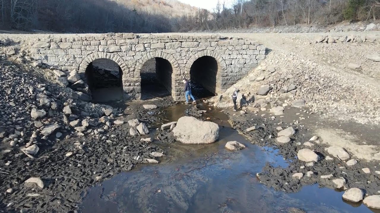 ‘Ghost Bridge’ appears at drained reservoir in New Jersey - YouTube
