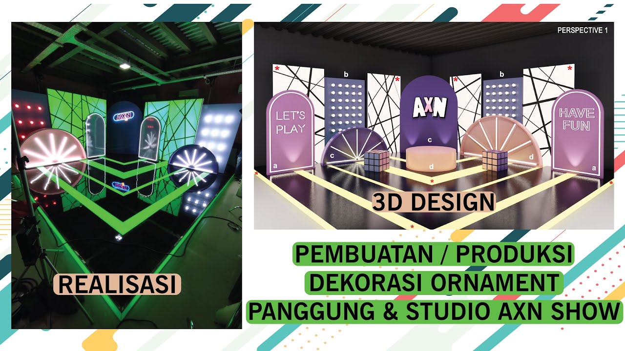 PEMBUATAN / PRODUKSI DEKORASI ORNAMENT PANGGUNG & STUDIO AXN SHOW - YouTube