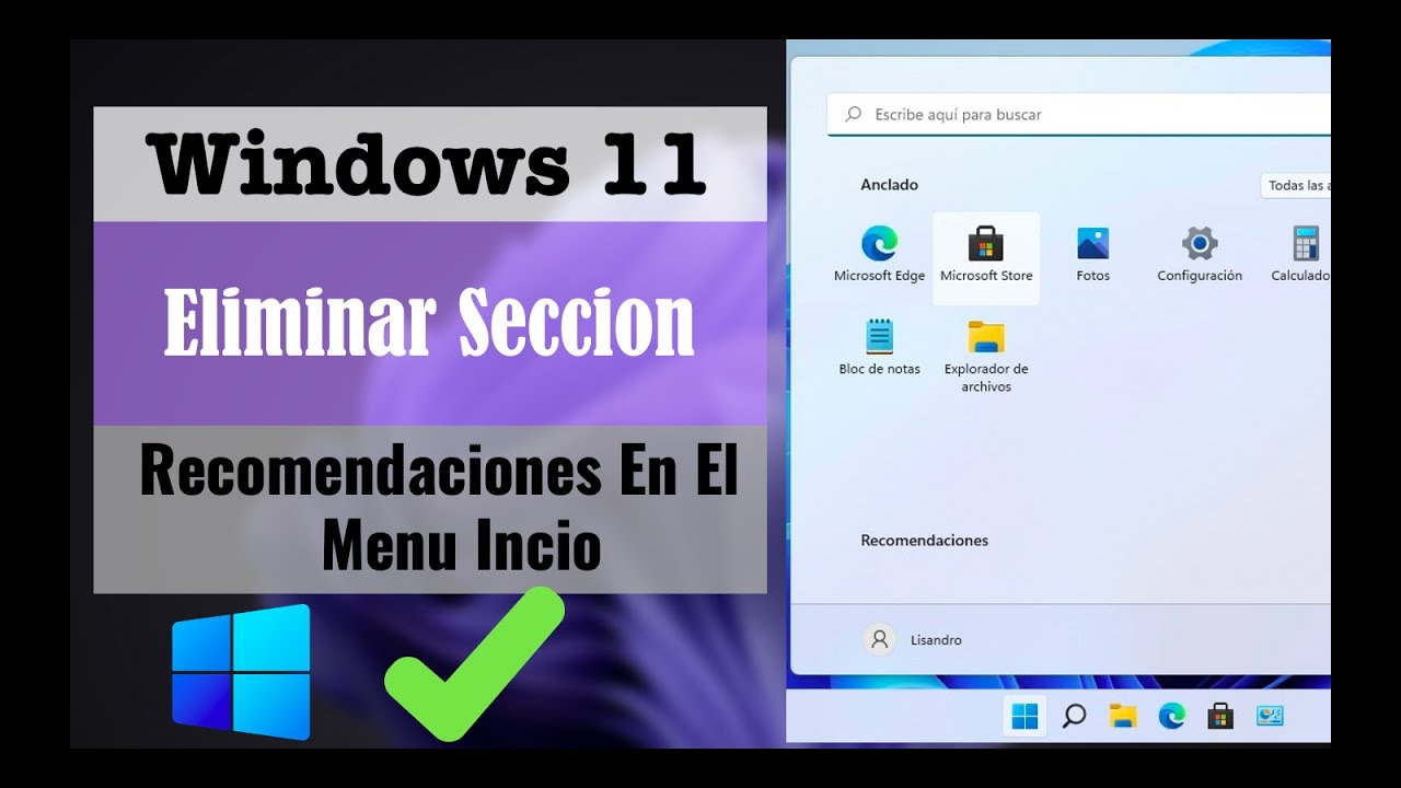 Windows 11 Eliminar Sección Recomendación En El Menu Inicio 🔥💥 - YouTube