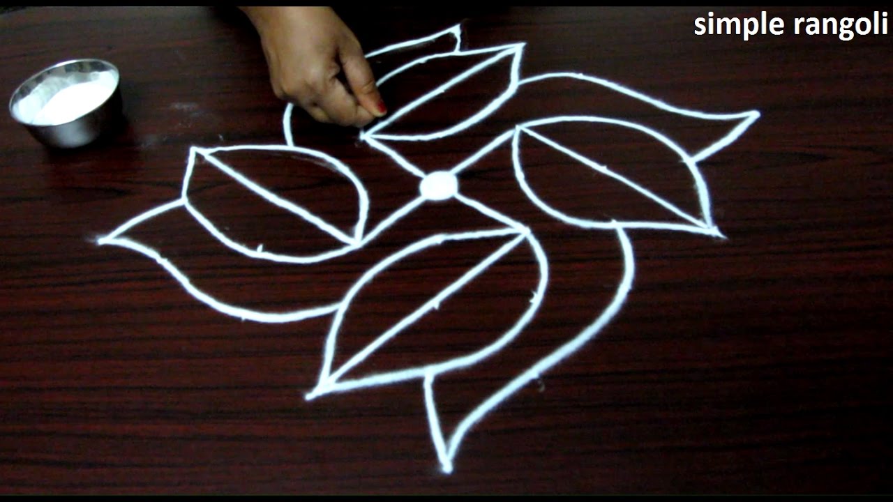 simple leaf rangoli designs for beginners || 7x3x3 dots kolam designs ...