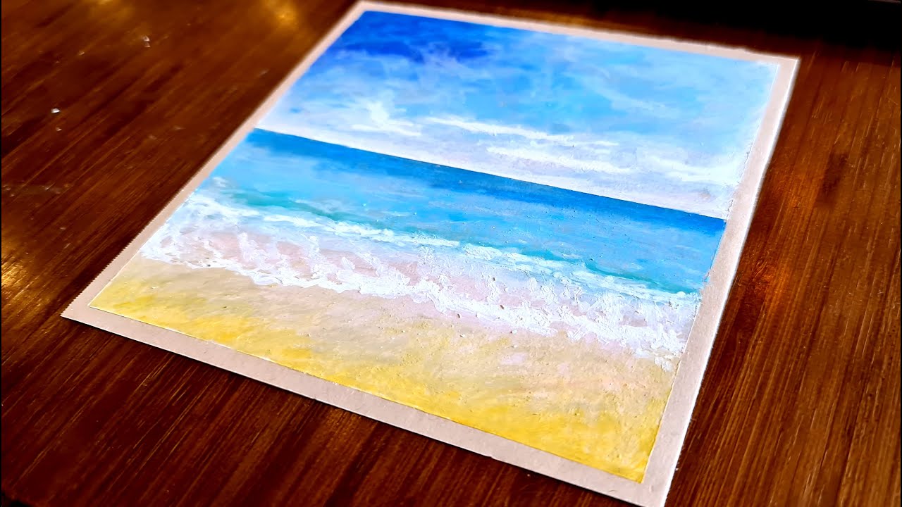 Draw sea and beach with oil pastels - Beginner tutorial - YouTube