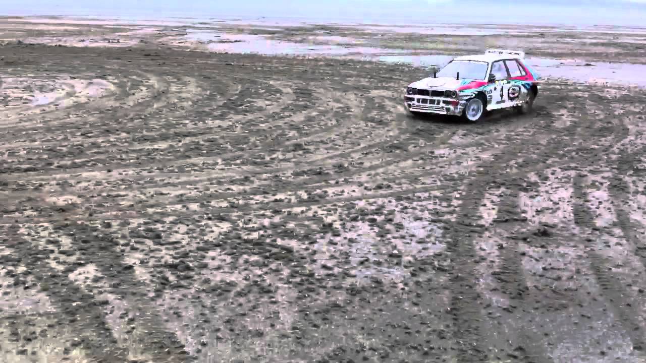 RC tamiya TT-01 rally lancia delta integrale on the beach - YouTube