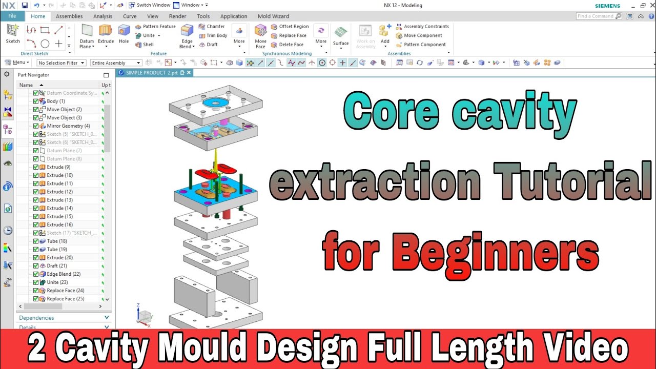 Part_1 | Core Cavity Extraction | Simple 2 cavity mould design tutorial ...