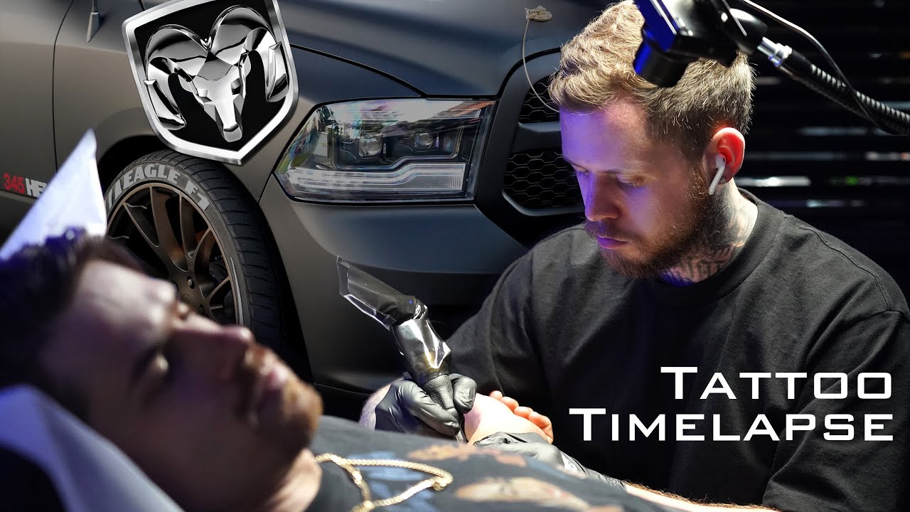 Tattooing Crazy Custom Dodge Ram! Tattoo Timelapse. - YouTube