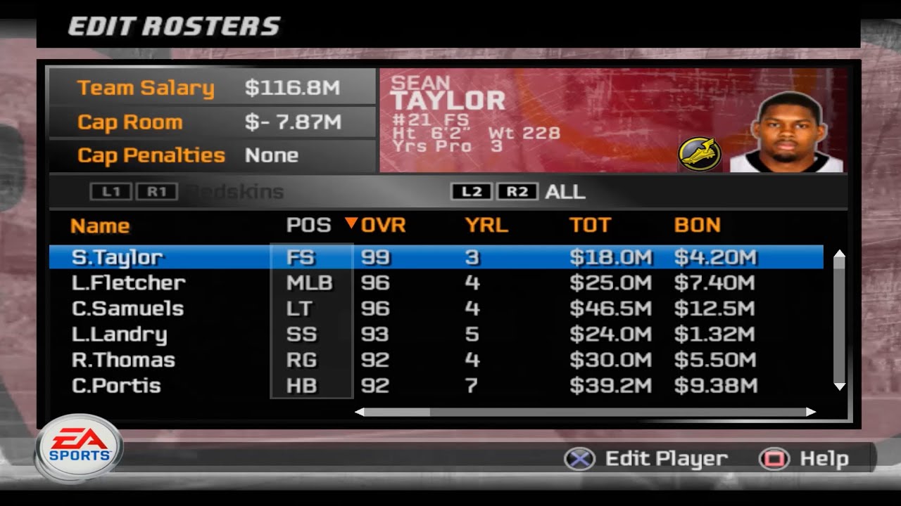 Madden NFL 08 Mod - 2007 Washington Redskins Full Roster Breakdown ...