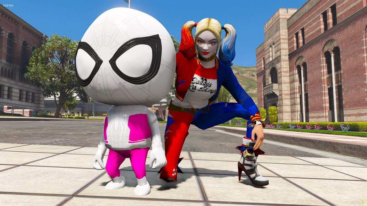 ARLEQUINA VIROU BABA DA FILHA GWEN DO HOMEM ARANHA no GTA 5 - YouTube
