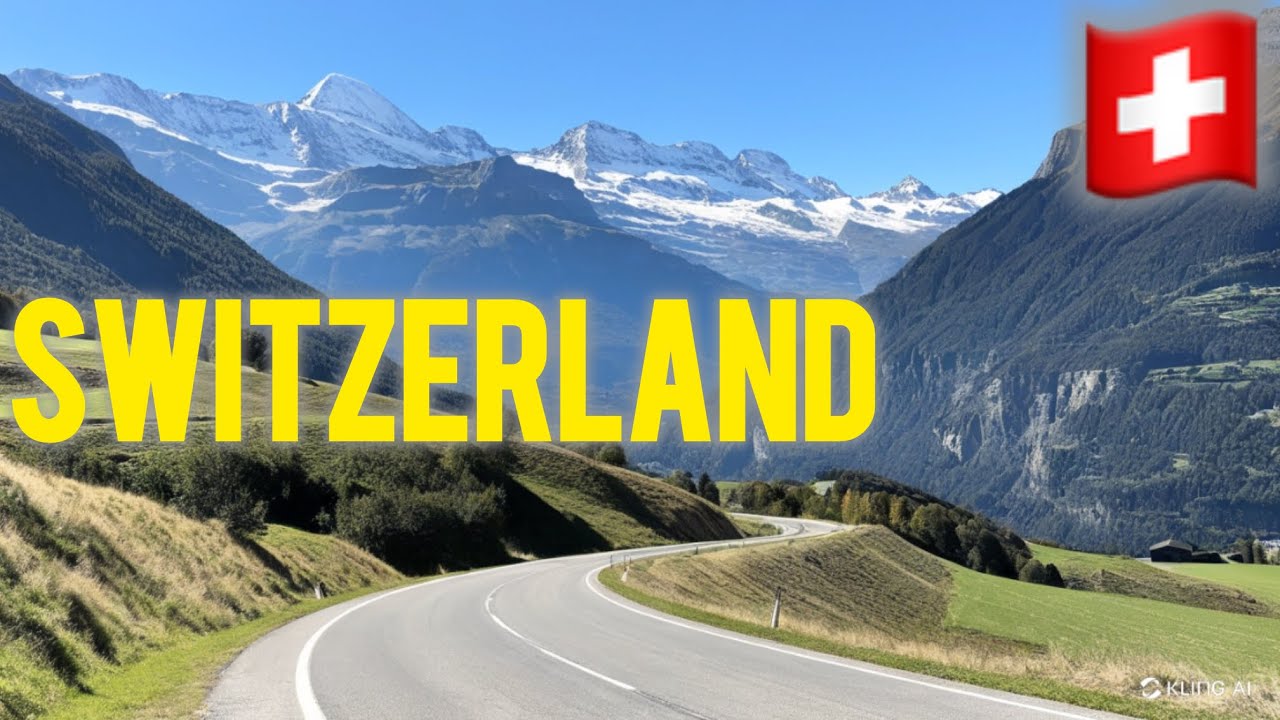 The Most Beautiful Drive in the World. Driving a car in the Swiss Alps ...