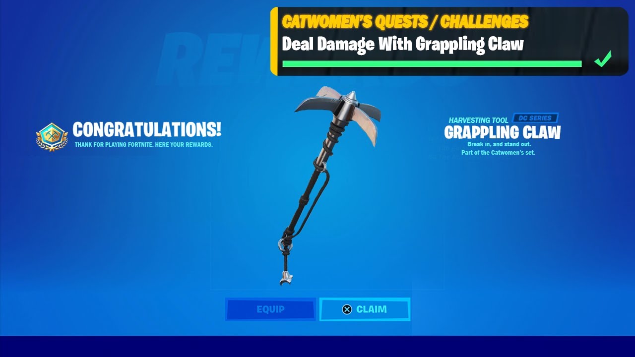 How To Get Catwomen Pickaxe Rewards In Fortnite! (Unlock Grappling Claw ...
