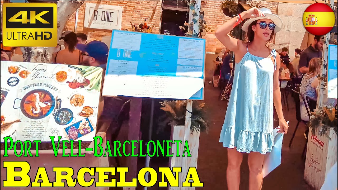 🇪🇸 BARCELONA (SPAIN) 🏖️ Barceloneta Best Beach Walk Tour 4K || Port ...