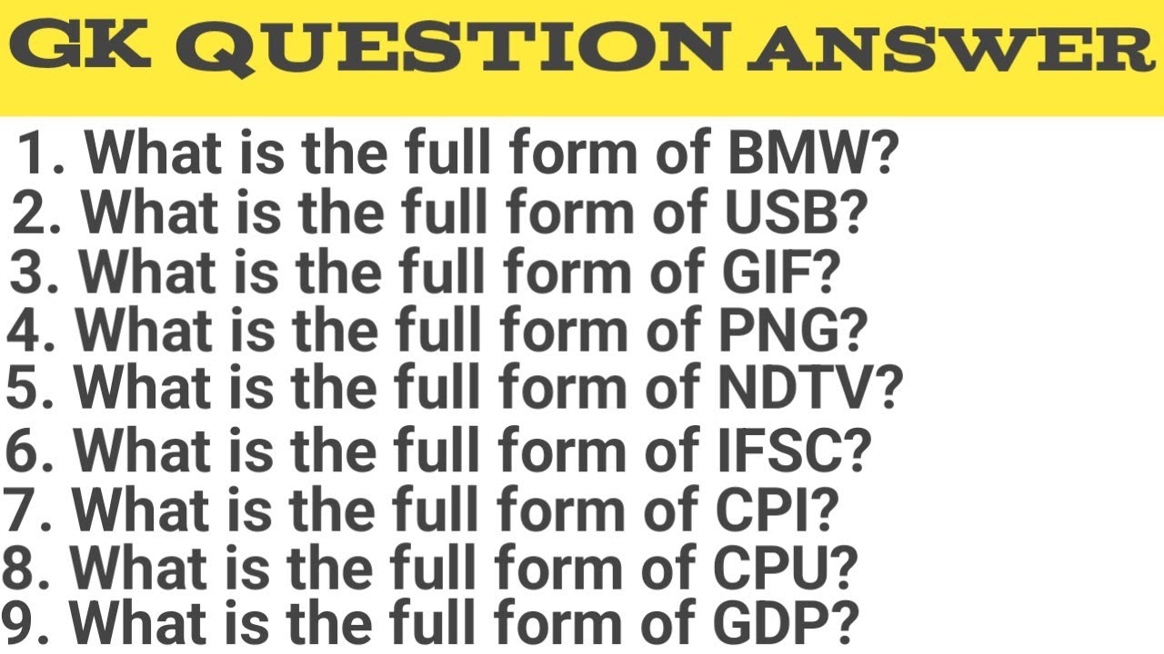 GK on important Full Forms| GK questions and answers| GK quiz | Gk ...
