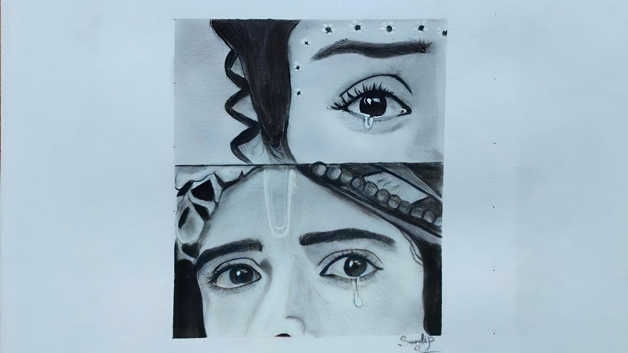 radha krishna eyes drawing || charcoal drawing || radha krishna - YouTube