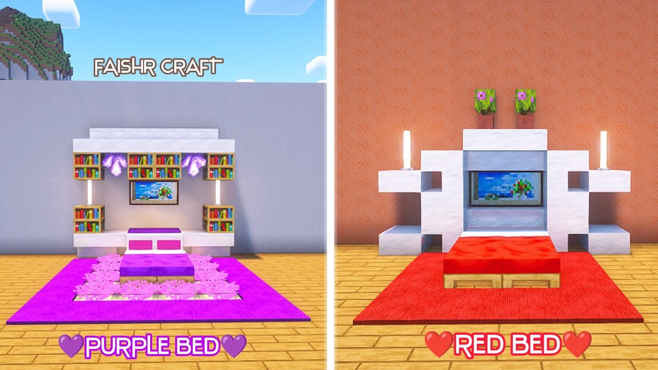 Minecraft Purple Bed & Red Bed Design Tutorial! - YouTube