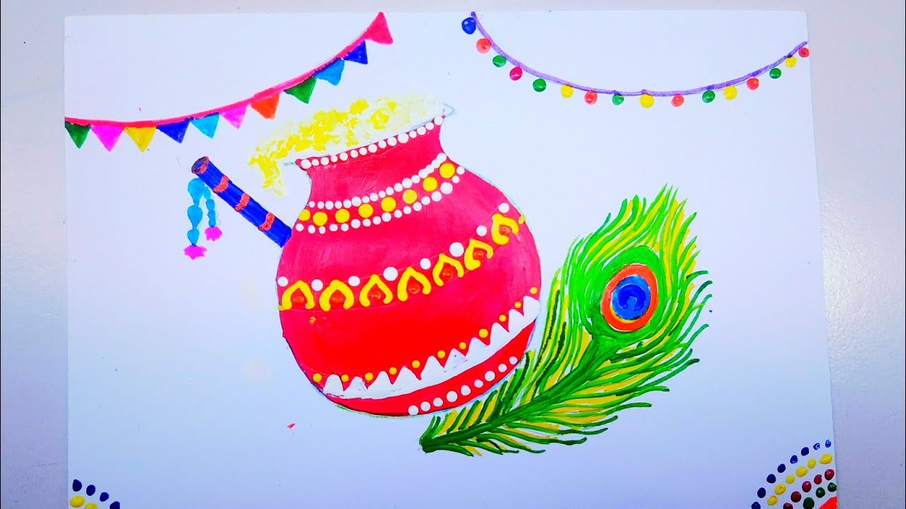 Janmastami drawing/janmastami drawing easy/dahi handi drawing/matki ...
