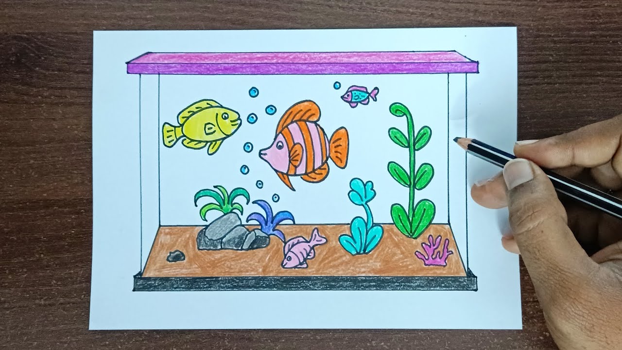 Fish tank drawing | How to draw Easy Fish Tank for kids | Fish Tank ...