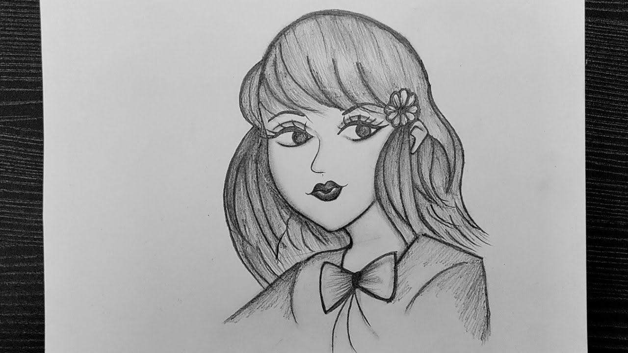 How To Draw Girl With Beautiful Hair // Cute Girl Drawing // Pencil ...