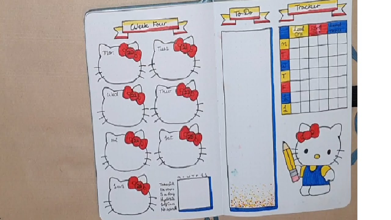 Bullet Journal Weekly Page Setup Hello Kitty - YouTube
