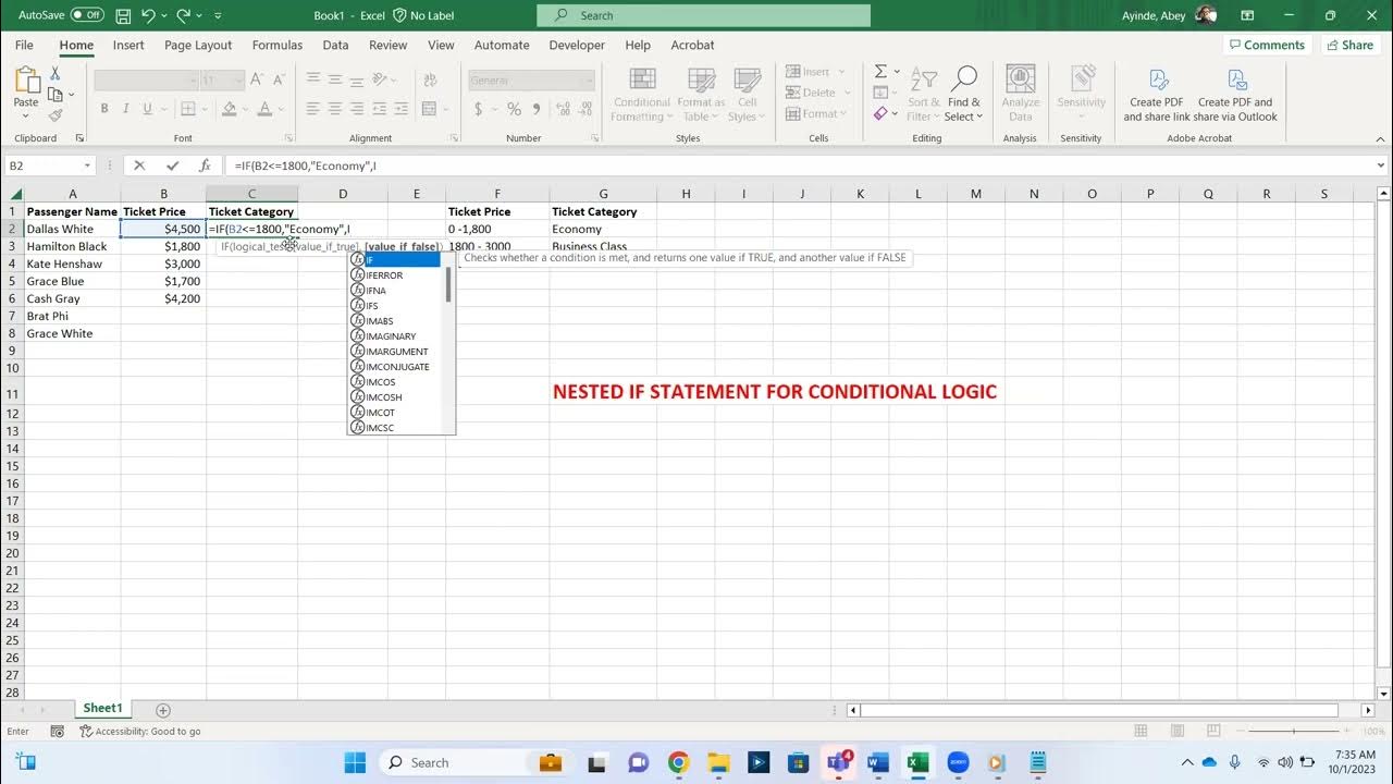 NESTED IF STATEMENT FOR CONDITIONAL LOGIC IN EXCEL - YouTube