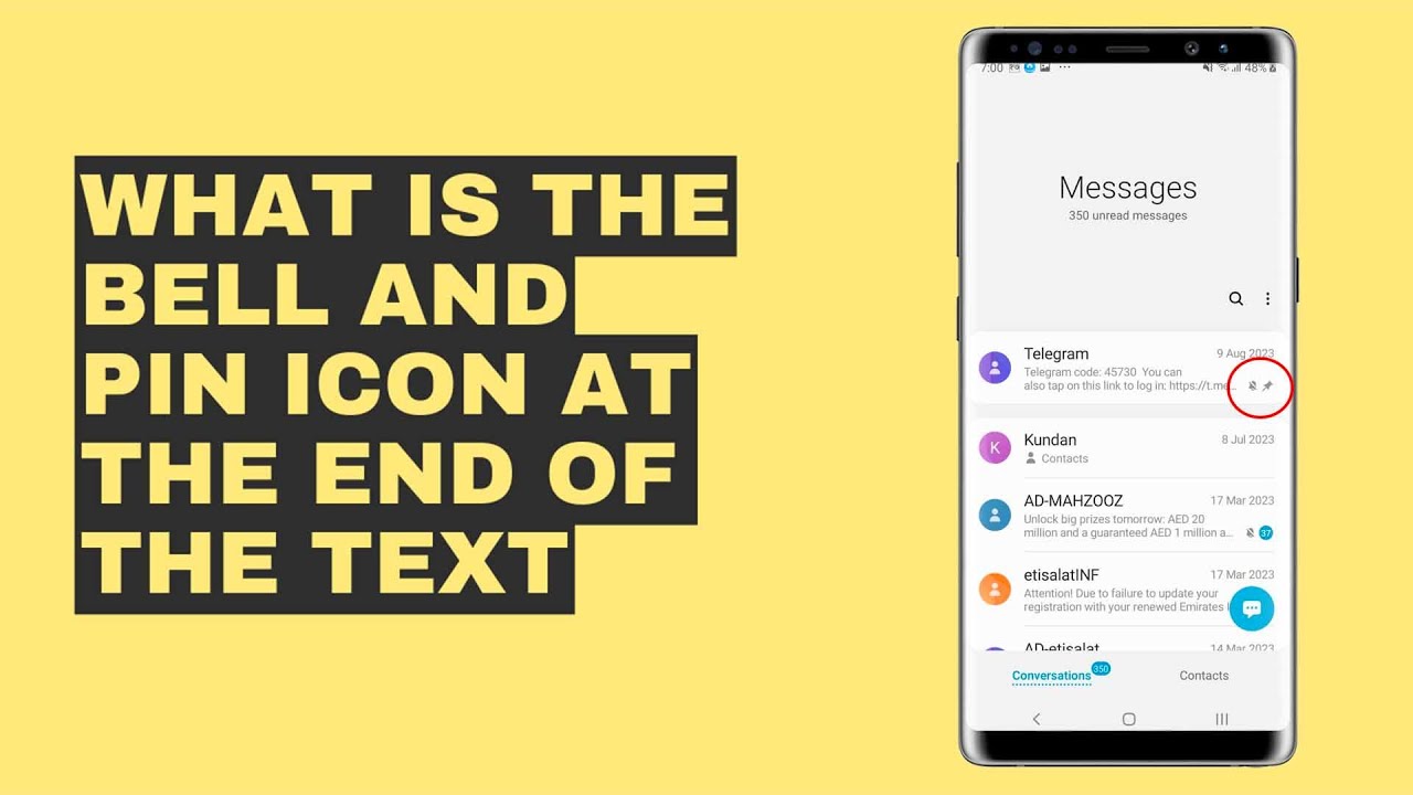 What is the bell icon and pin icon at the end of text message on ...