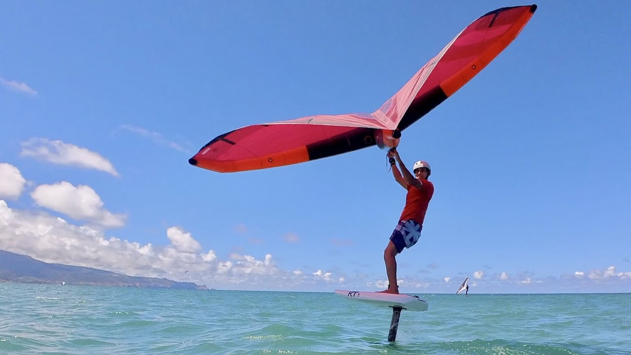 Winging on a light wind day on Maui - YouTube
