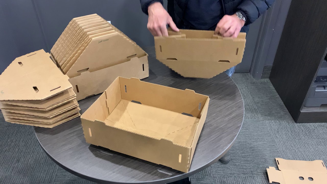 Cucumber produce corrugated box Tray that is pre assembled - YouTube