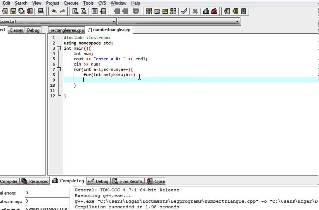C++ Program: Prints a right triangle with a number pattern - YouTube