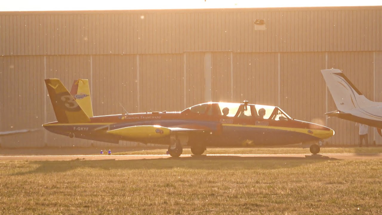 Fouga Magister Patrouille Tranchant sunset taxiing - YouTube