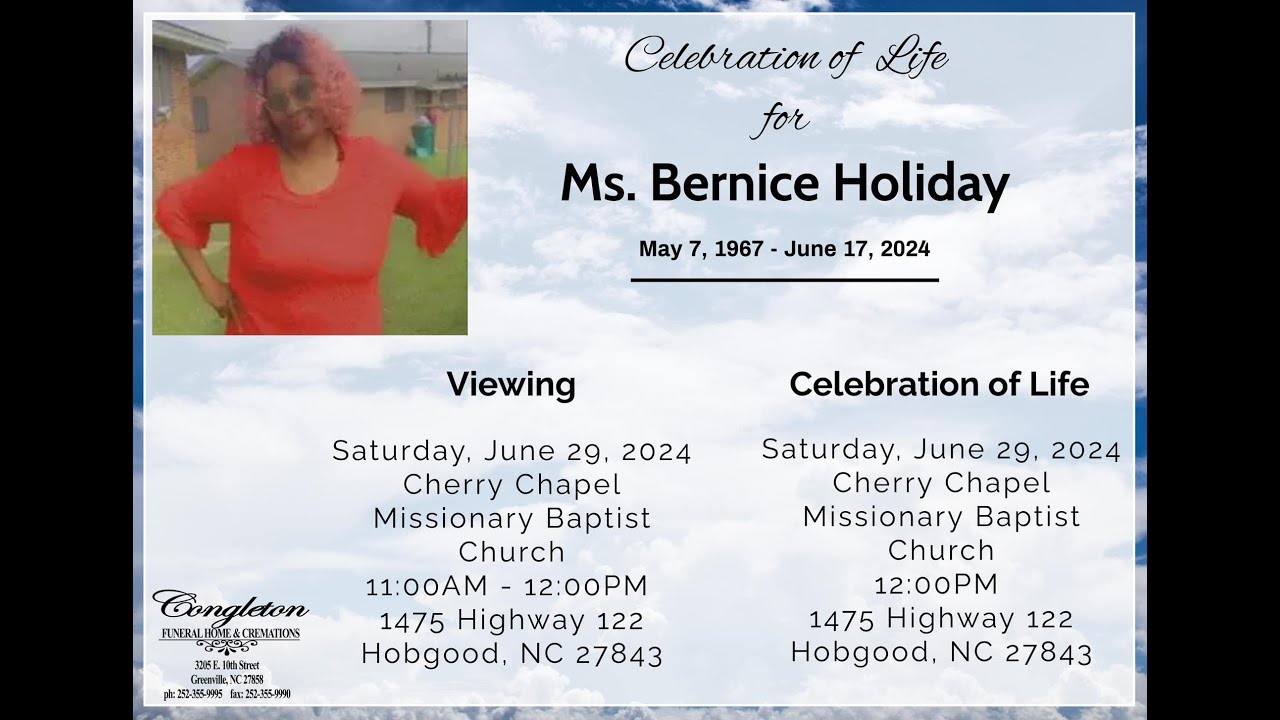 Homegoing Celebration for Ms. Bernice Holiday - YouTube