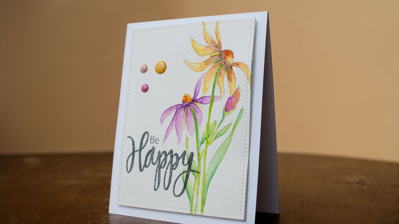 easy hand drawn cone flower and watercolor tutorial - YouTube