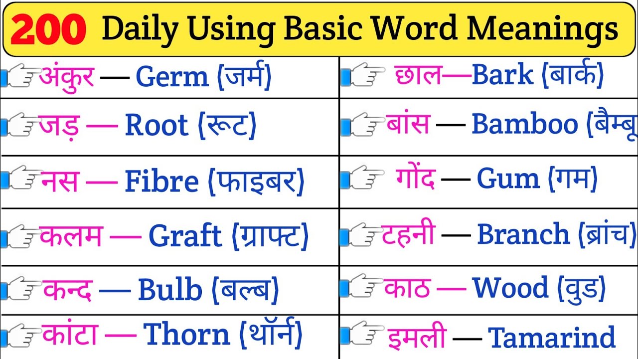 200 Daily use words meaning | Improve your vocabulary | Basic words ...