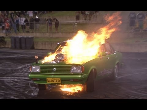 Blown Rotary powered Gemini MUNTED flaming up at Burnout Mayhem 2013