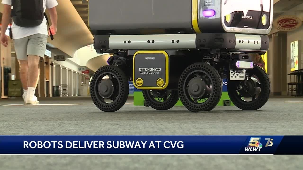 Robots now delivering Subway at CVG - YouTube