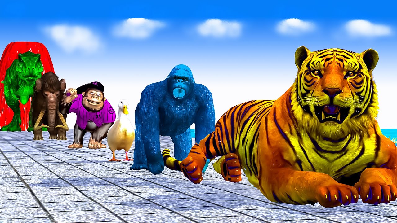 Paint & Animals Tiger,Duck,Gorilla,Lion,Elephant,Cow,Fountain Crossing ...