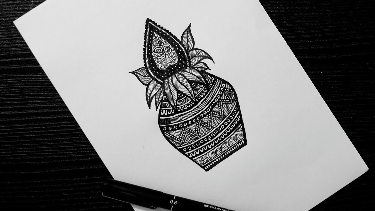 Kalash Drawing For Diwali || Navratri Kalash Drawing || How To Draw ...