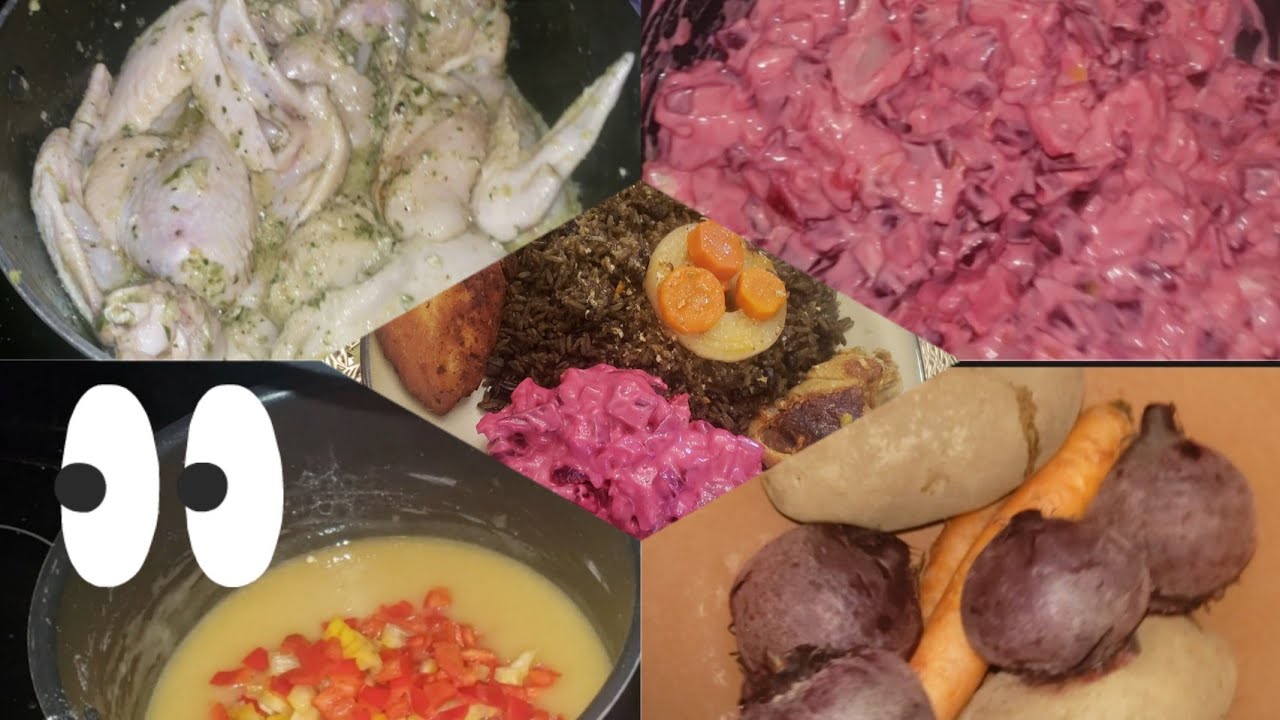 yon bon du riz colé ak salade russe gade janm preparel - YouTube