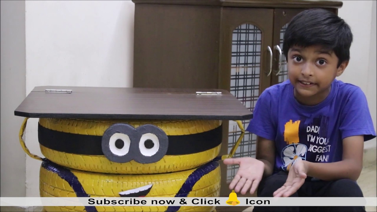 Minions Study Table made with waste Car Tyres! | Tire Table DIY Ideas for Kids | Home Decor ...