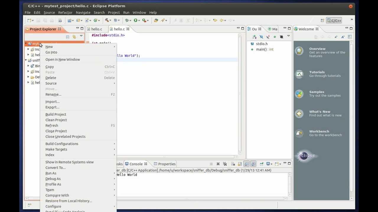 Linux & Ubuntu Eclipse CDT C C++ Hello World C Project - YouTube