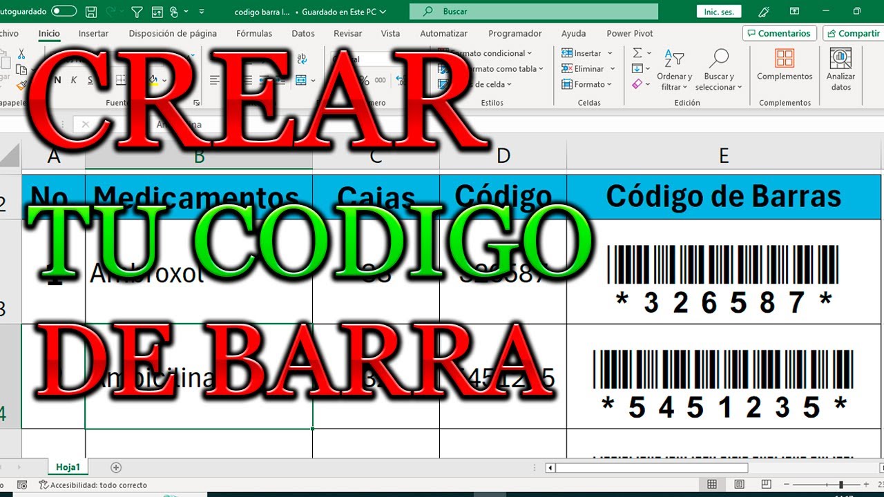 Como Crear CODIGO de BARRAS en EXCEL Gratis no PAGUES - YouTube