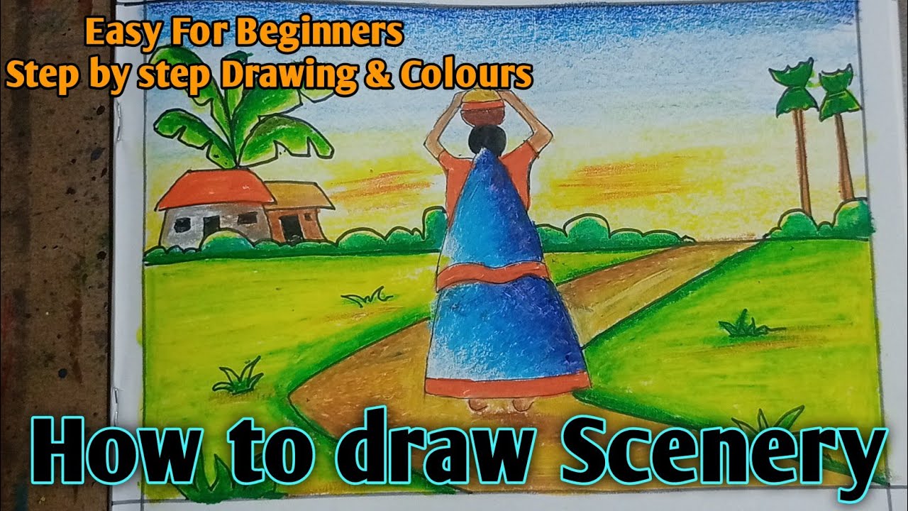 How to draw Village Scenery//figure Drawing step by step Scenery//easy ...