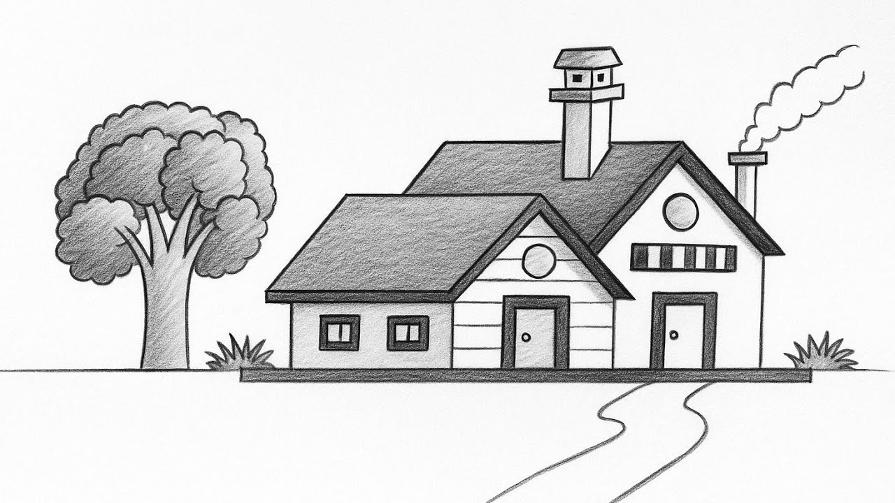 Beautiful house drawing step by step / how to make a beautiful house ...