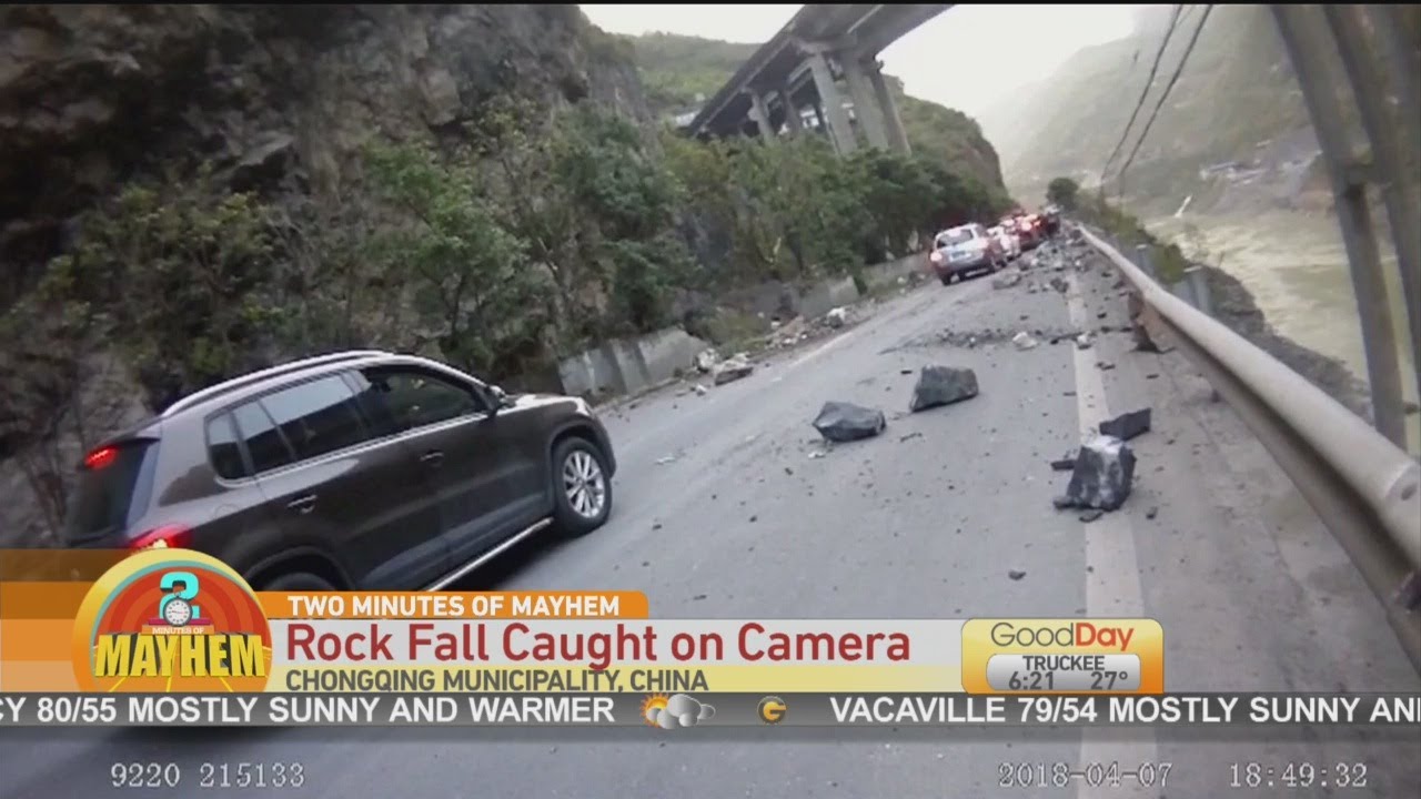 Two Minutes of Mayhem: China Rock Fall Dashcam - YouTube