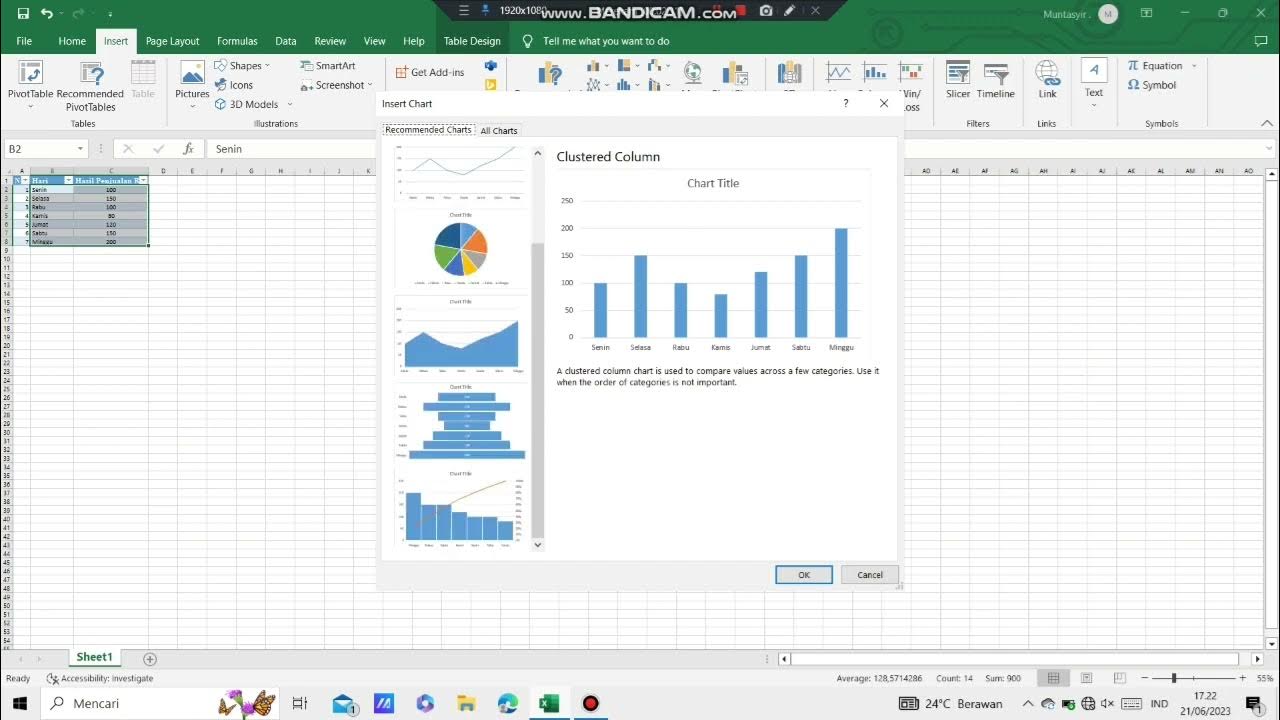 cara membuat chart pada Microsoft Excel - YouTube